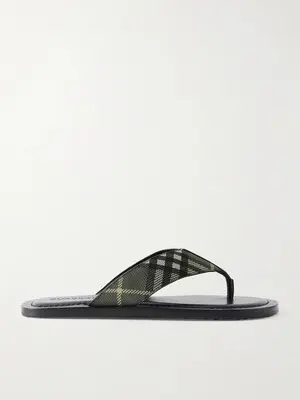 Burberry Pavillon Leather-trimmed Checked Jacquard Sandals - Gray