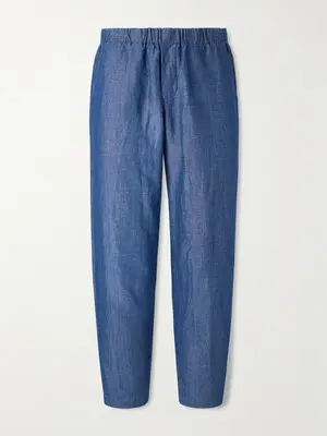 Barena Venezia Tapered Linen And Cotton-blend Trousers - Blue