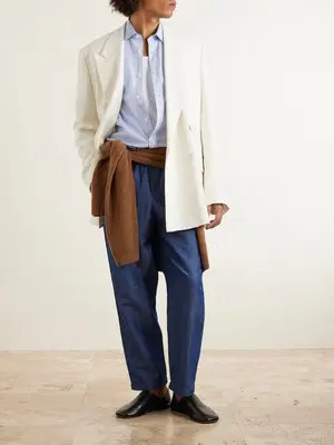 Barena Venezia Tapered Linen And Cotton-blend Trousers - Blue