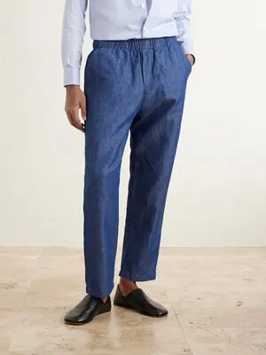 Barena Venezia Tapered Linen And Cotton-blend Trousers - Blue