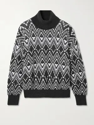 Varley Ida Fair Isle Knitted Turtleneck Sweater Gray