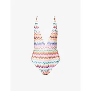 Missoni Chevron Plunge Knit Swimsuit - Multicolor W/light Base
