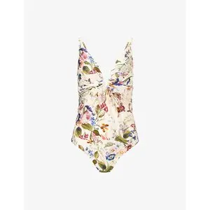 Zimmermann Patience Tuck Plunge Floral One-piece Swimsuit - Vanilla Floral