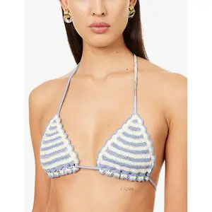 Zimmermann Awaken Crochet Triangle Bikini Top - Blue Stripe