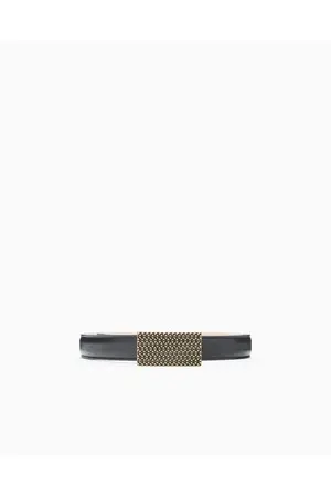 Emporio Armani Smooth Leather Belt With Patterned Plate - Black