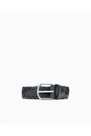 Giorgio Armani Woven Leather Belt - Black