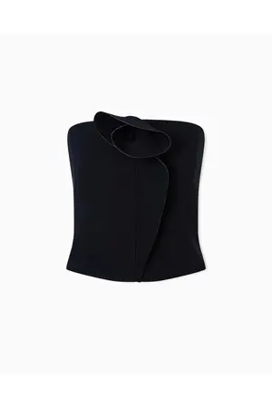Giorgio Armani Silk Cady Bustier Top With Rose Detail