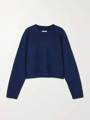 Loulou De Saison Bruzzi Cropped Wool And Cashmere-blend Sweater - Navy