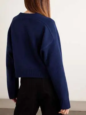 Loulou De Saison Bruzzi Cropped Wool And Cashmere-blend Sweater - Navy