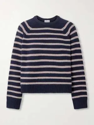 ALLUDE Striped Wool And Cashmere-blend Sweater - Navy