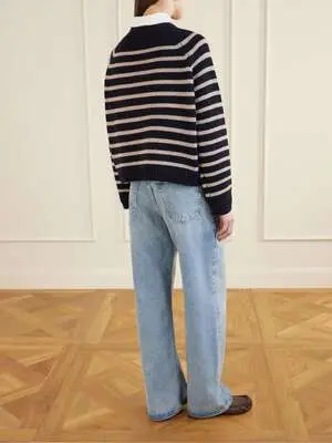ALLUDE Striped Wool And Cashmere-blend Sweater