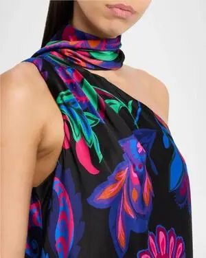 Ramy Brook Dolly Asymmetric Floral-print Mini Dress - Black Mult