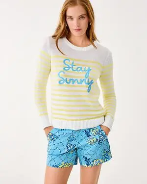Lilly Pulitzer® Kelsa Embroidered Crew Neck Sweater - Resort White Stay Sunny Embroidery