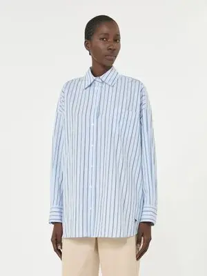 Max Mara Oversized Striped Cotton Shirt With Butterfly Embroidery