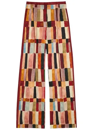 ALEMAIS Alémais Majorelle Printed Linen And Silk-blend Trousers - Multicoloured