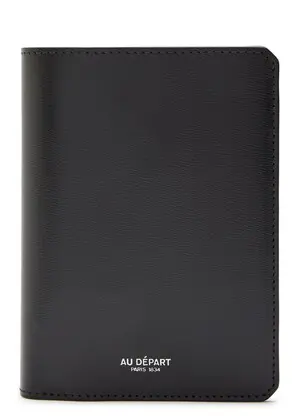 AU DEPART Logo Leather Passport Case - Black