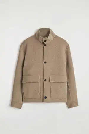 Cos Double-faced Wool Mock Neck Jacket - Beige