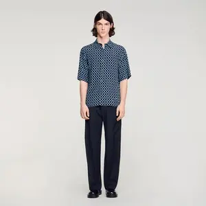 Sandro Link Print Loose-fit Shirt - Navy Blue