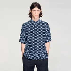 Sandro Link Print Loose-fit Shirt - Navy Blue