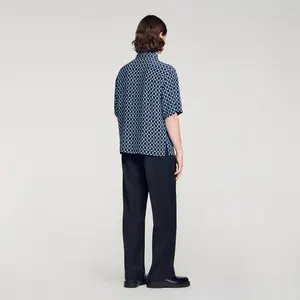 Sandro Link Print Loose-fit Shirt - Navy Blue