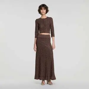 Sandro Rhinestone Knit Maxi Skirt - Brown