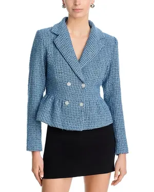 Aqua Tweed Flounce Blazer - Blue Multi