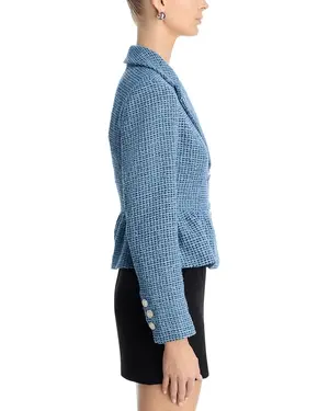 Aqua Tweed Flounce Blazer - Blue Multi