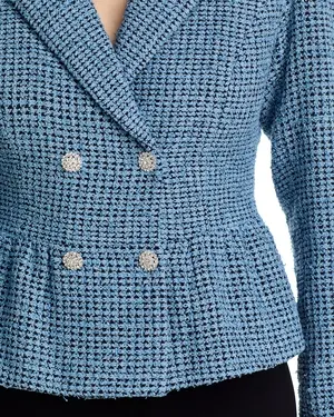 Aqua Tweed Flounce Blazer - Blue Multi