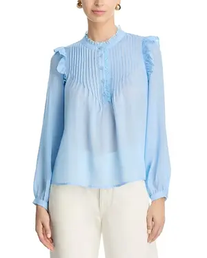 Aqua Ruffle Lace Trim Blouse