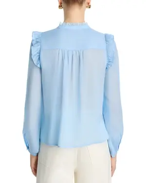 Aqua Ruffle Lace Trim Blouse