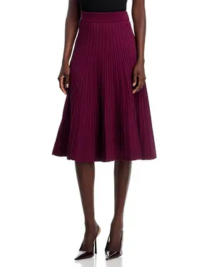 NANCY YANG Ribbed A-line Midi Skirt - Burgundy