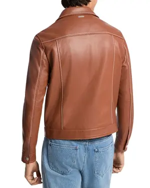 Michael Kors Contrast Stitch Leather Trucker Jacket