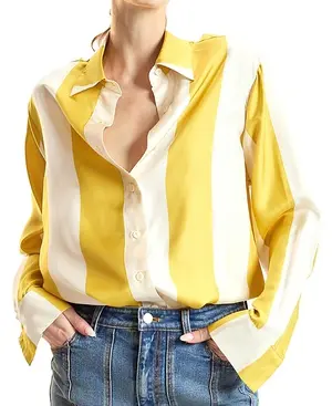 Cynthia Rowley Striped Silk Button-up Shirt - Yellow/ivory