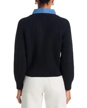Aqua Denim Collar Pullover Sweater - Black