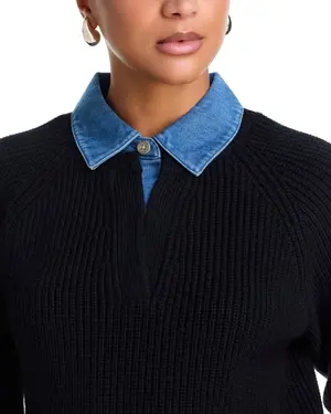 Aqua Denim Collar Pullover Sweater - Black