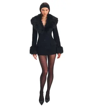 MISS CIRCLE Hailee Wool-blend Mini Coat With Removable Fur Lapel