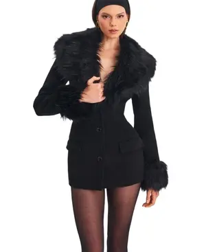 MISS CIRCLE Hailee Wool-blend Mini Coat With Removable Fur Lapel