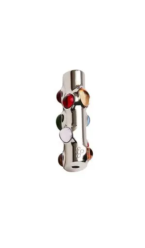 Edie Parker Double Sided Jewel Lighter Holder In Metallic Silver