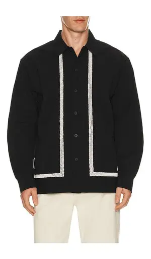 Nn07 Reed Embroidered Button Up Overshirt - Black