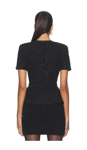 SELF-PORTRAIT Sequin Knit Peplum Top With Bow Detail