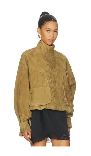 Attico Suede Bomber Jacket - Sand