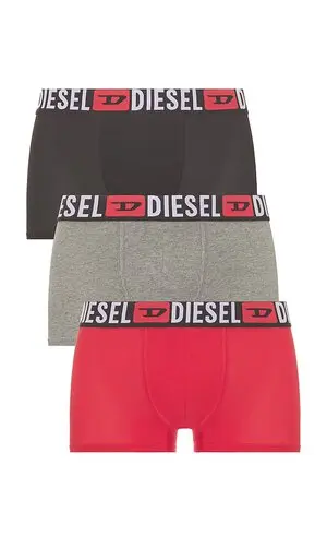 DIESEL Three-pack Of All Over Logo Waist Boxers In Red,black - Black  Red  & Grey