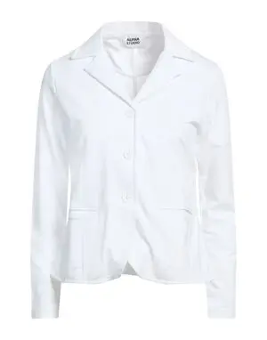 Alpha Studio Single-breasted Blazer In Cotton And Elastane - White