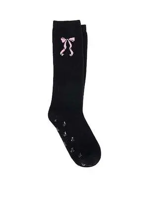 Pink Cozy Crew Socks - Black