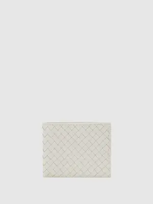 REISS Leather Woven Billfold Wallet - Off White