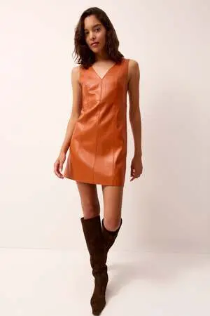 MARIE OLIVER Violette Vegan Leather Dress - Brandy