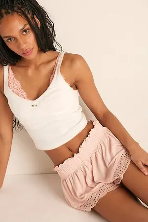 Free People Dream State Lounge Shorts - Peach Paisley