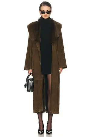 Nour Hammour Briona Suede Coat - Deep Olive