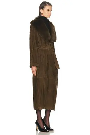 Nour Hammour Briona Suede Coat - Deep Olive
