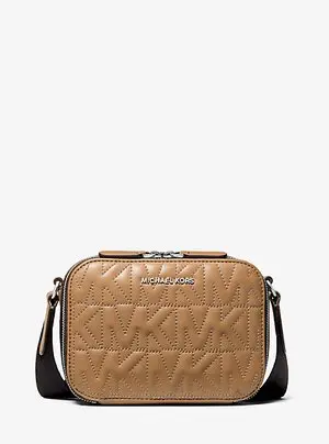 Michael Kors Hudson Logo Embossed Crossbody Bag - Natural